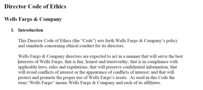 Wells Fargo-Director_Code of Ethics - DealSite경제TV