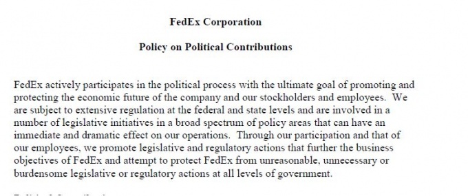 Fedex- Policy on Political Contributions - DealSite경제TV